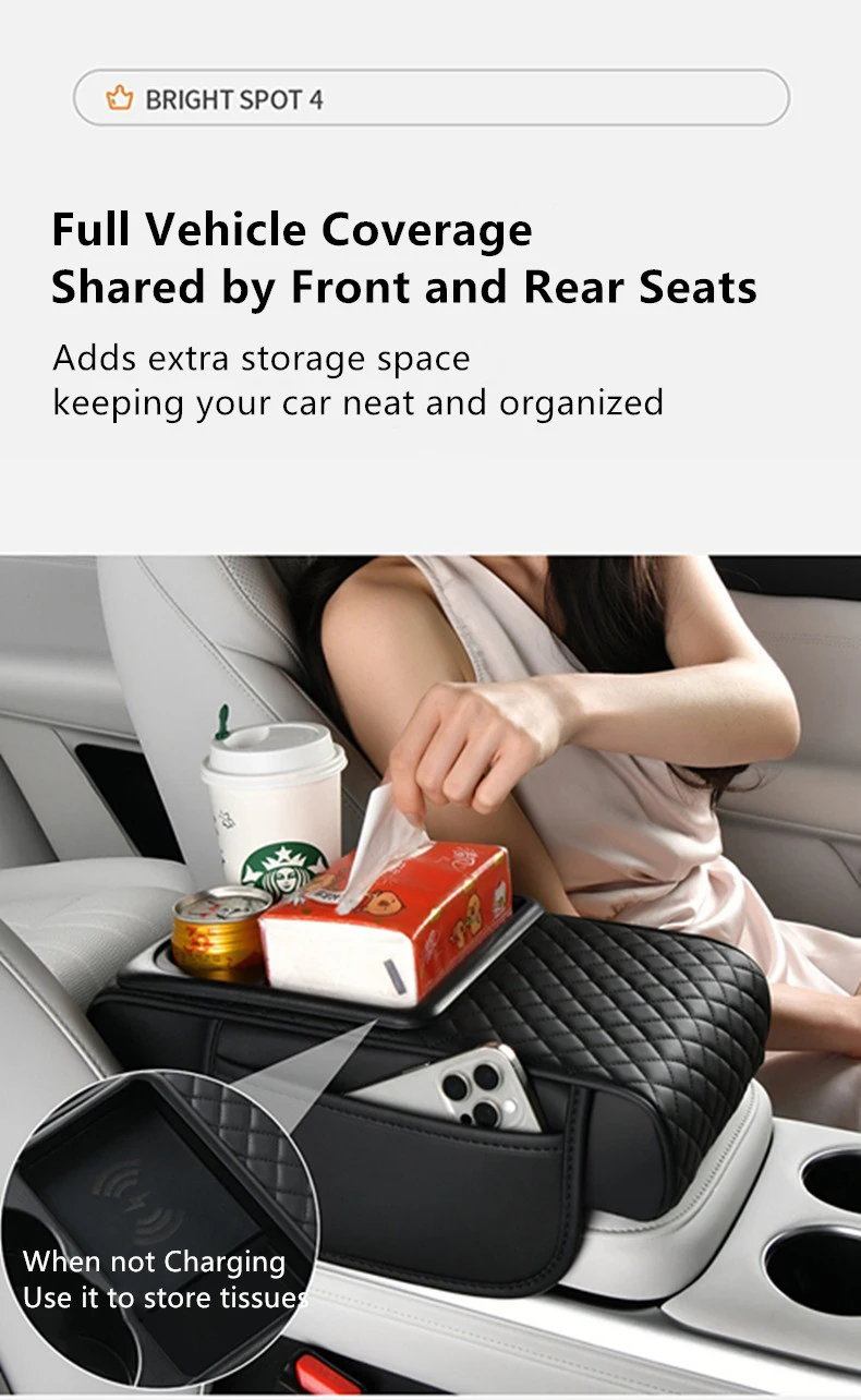 2025 Upgrade New Car Armrest Pad Support Wireless Charging 7.5CM Thicken Auto Center Console ...