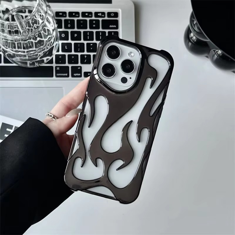 New 3D Flame pattern Hollow Slim Phone Case for iPhone 17 16 15 14 13 ...