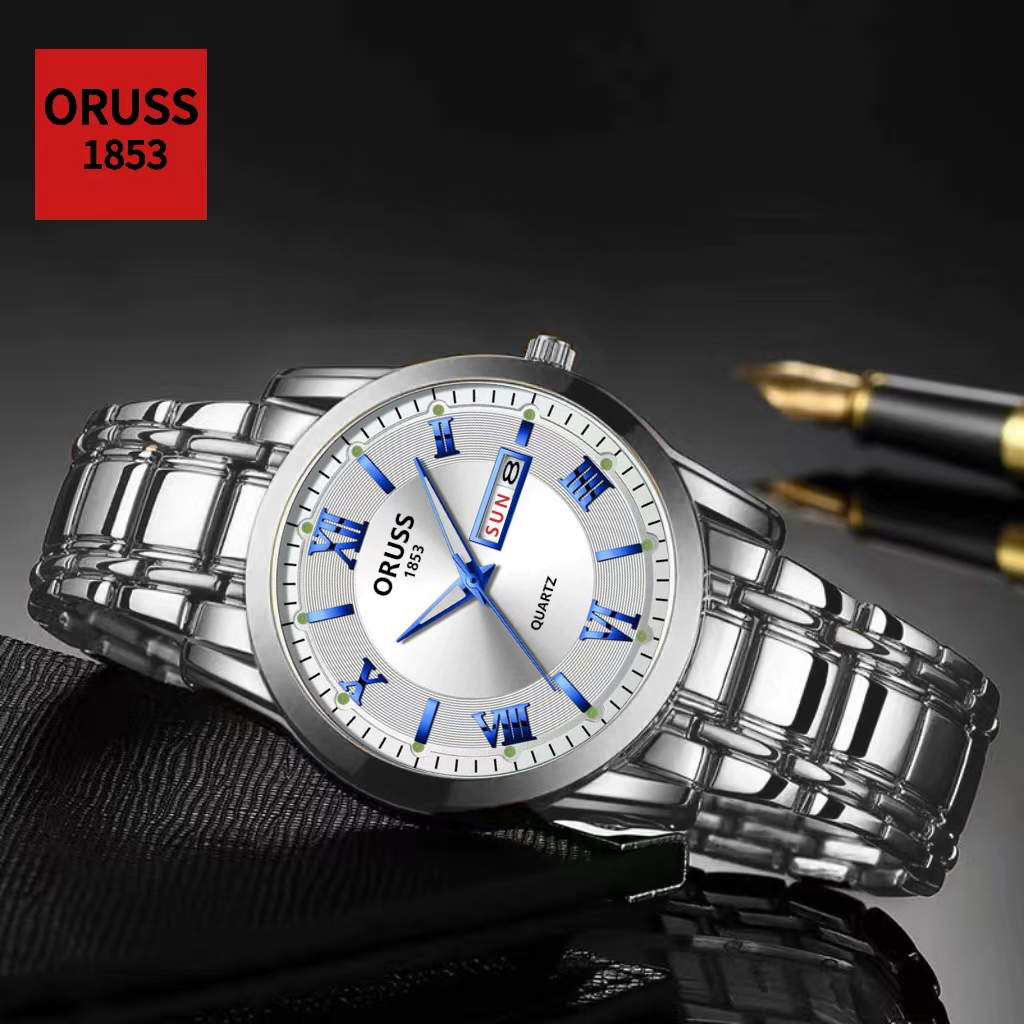 ORUSS Original Men Dual Calendar Stainless Steel Luxury Waterproof ...