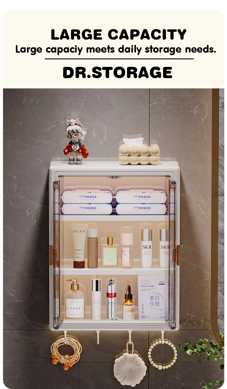 DR.STORAGE Wall-Mounted Cosmetic Storage Cabinet Bathroom Storage Box ...