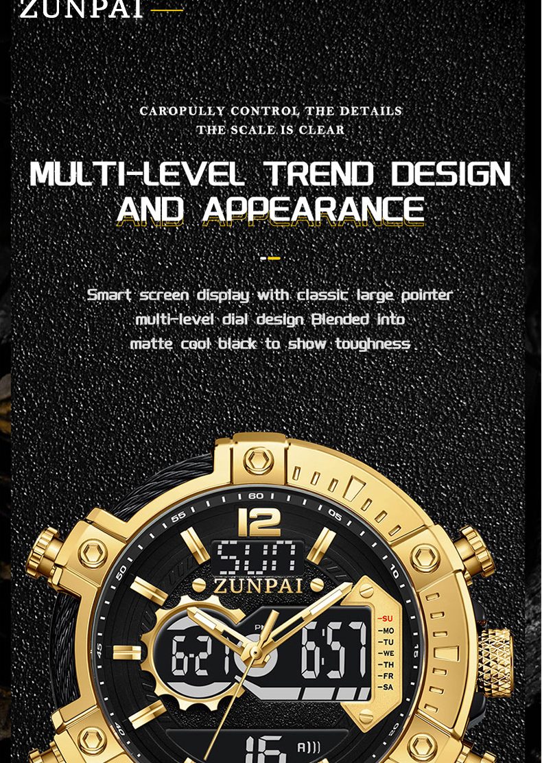 ZUNPAI Jam Tangan lelaki Multi-function Waterproof Chronograph LED ...