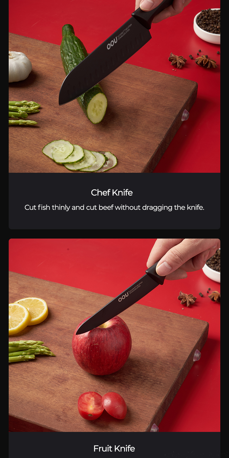 OOU Crane Series Kitchen Knife Set With Scissors & Sharpener Holder (7 ...