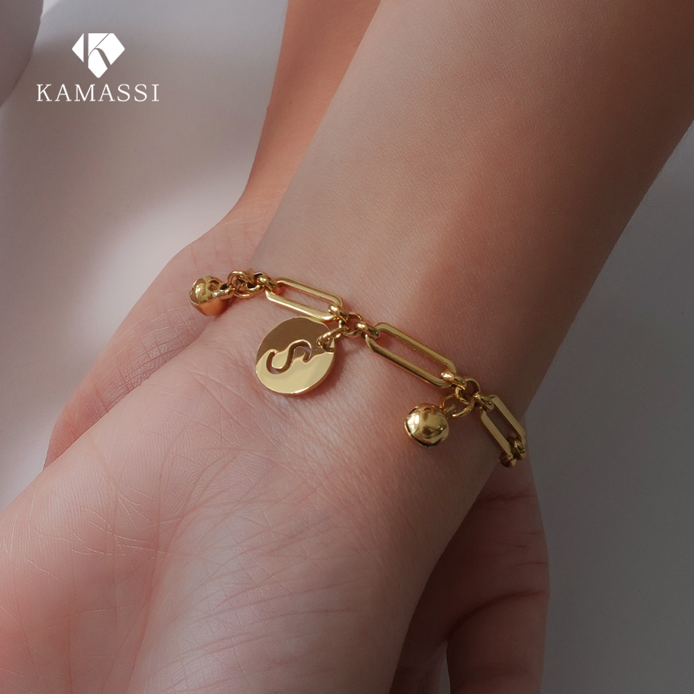 KAMASSI Gelang Gelang surat manik emas kecil Wanita Keluli tahan karat ...