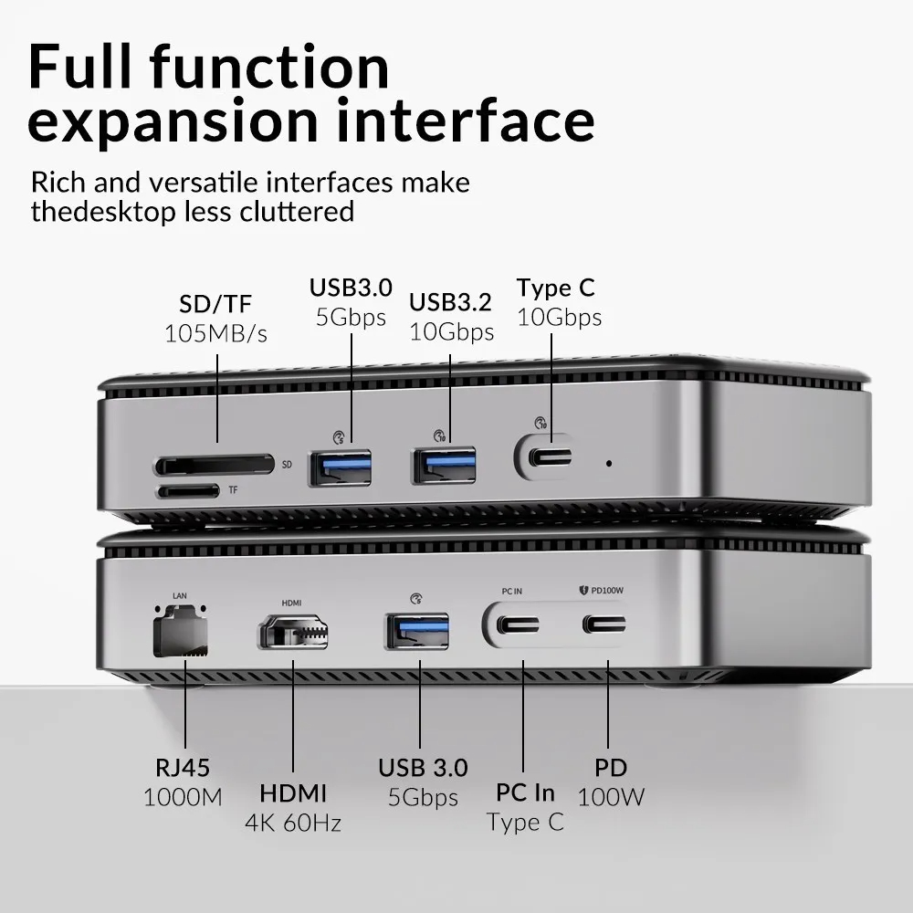 HIXERO 2In1 M.2 NVMe SSD Enclosure Case With USB C HUB 10Gbps NVMe HUB ...
