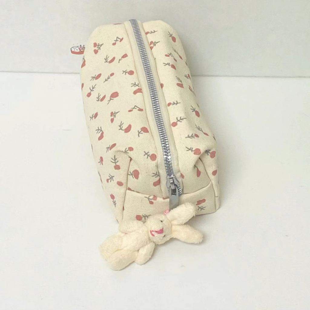 Cream Floral Flower Pen Bag Large Capacity Pencil Case Makeup Bag ...