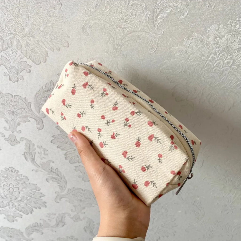 Cream Floral Flower Pen Bag Large Capacity Pencil Case Makeup Bag ...