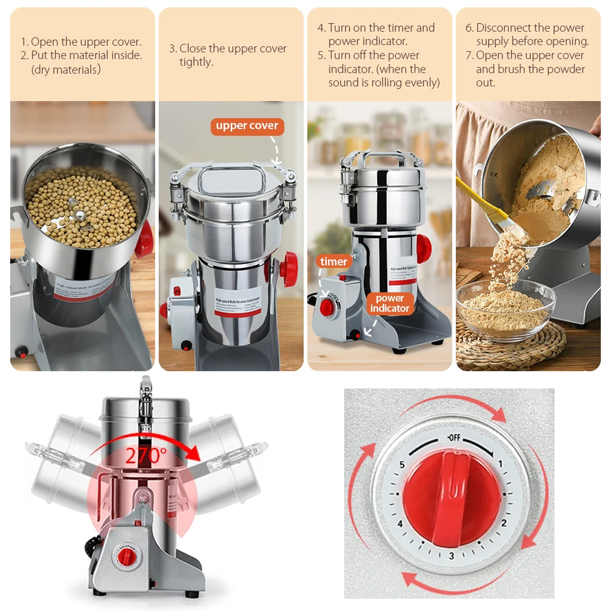 Electric Grain Grinder Mesin Pengisar Rempah Serbuk Kisar Cili Kering ...