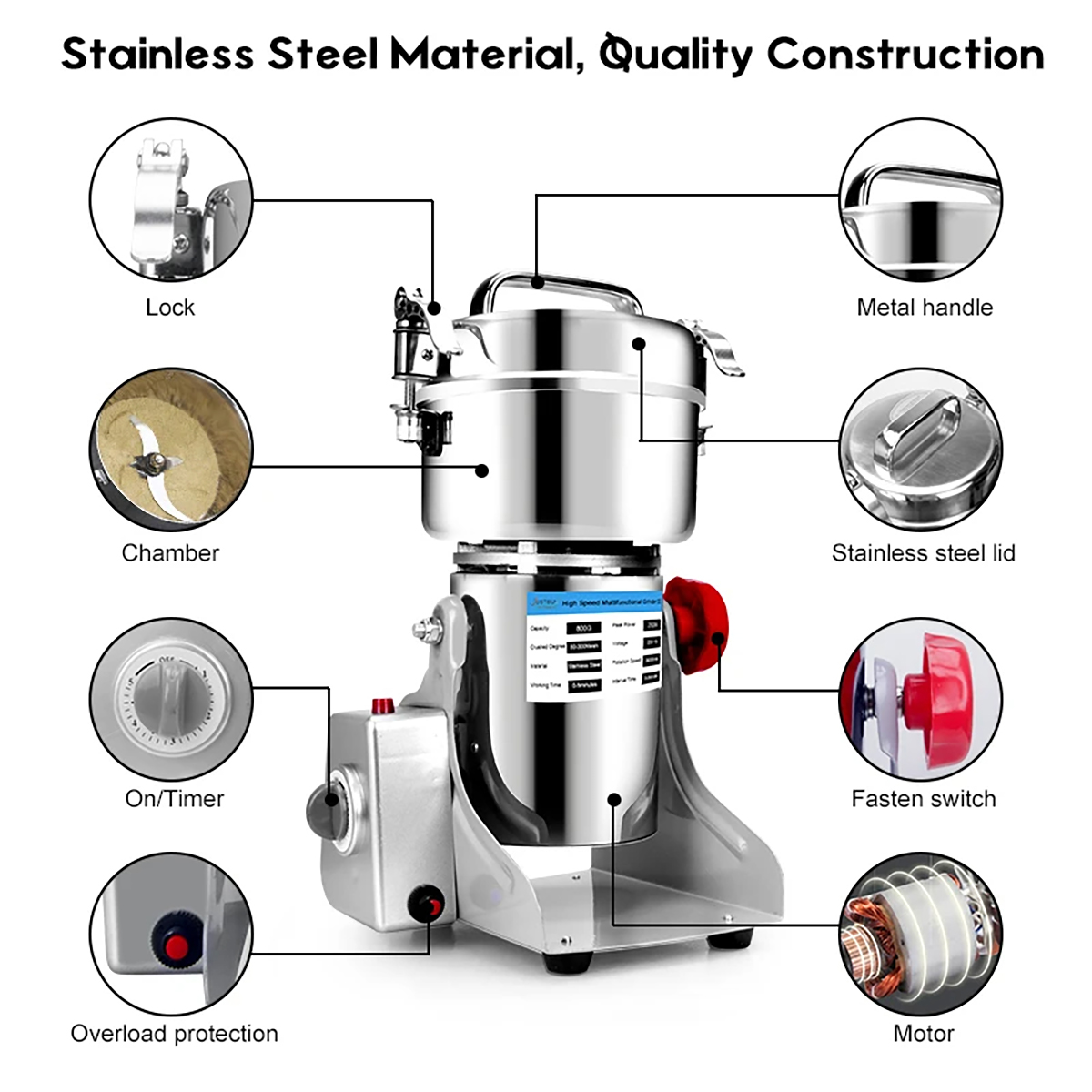 Electric Grain Grinder Mesin Pengisar Rempah Serbuk Kisar Cili Kering ...