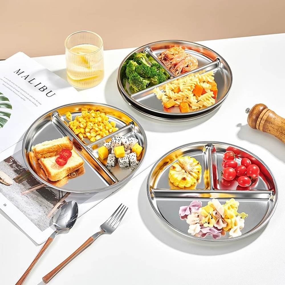 304 Stainless Steel Portion Control Plate 3-Compartment Divided Food ...