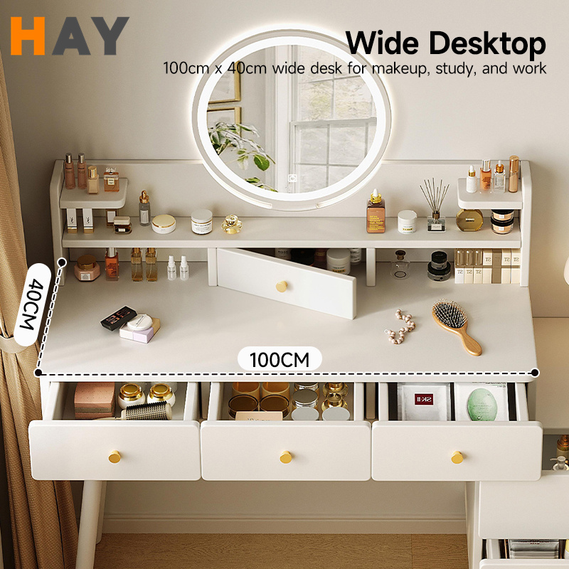 Dressing Table With Mirror Makeup Table With Expandable Side Cabinet ...