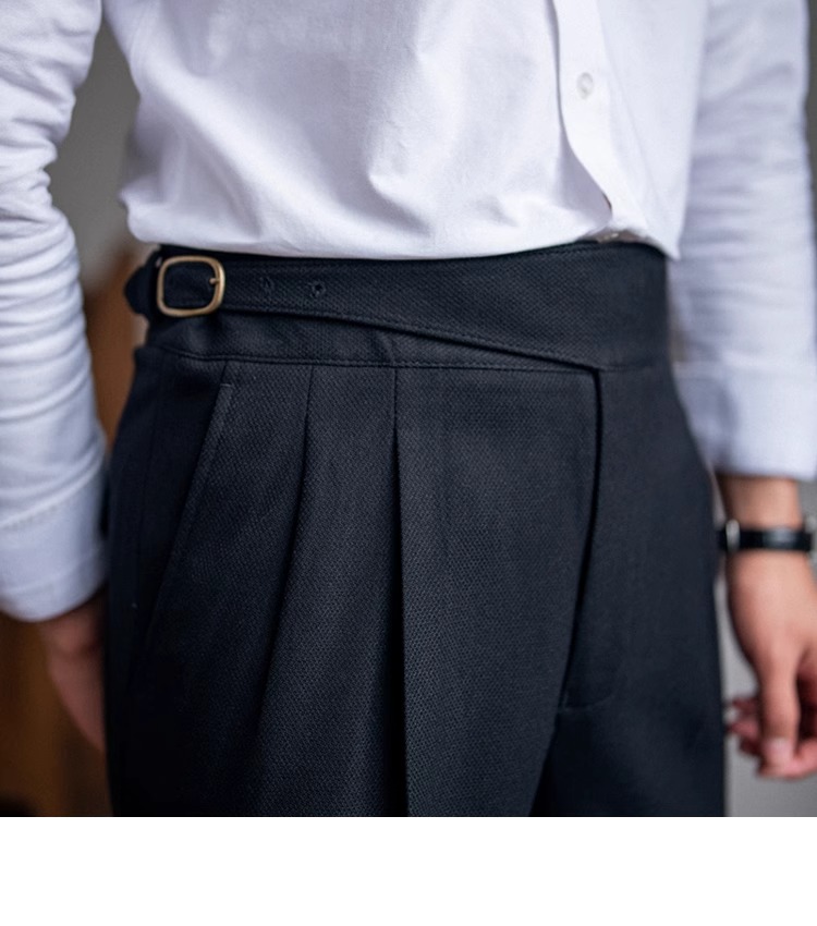 NHYGSV Men's High Waist Suit Pants Adjustable Waist Anti-Wrinkle Fabric ...
