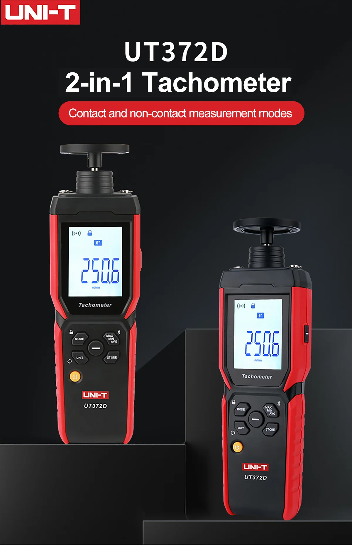 UNI-T UT372D Digital Tachometer – Laser/Contact RPM Meter with NCV (2 ...