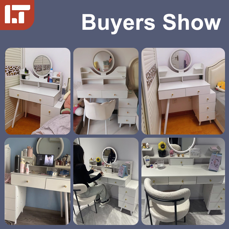 Meja Makeup Dressing Table with LED Mirror Makeup Table with Drawer and ...