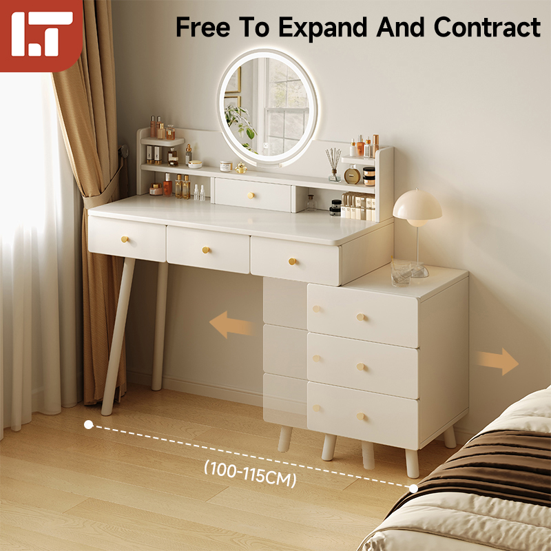Meja Makeup Dressing Table with LED Mirror Makeup Table with Drawer and ...