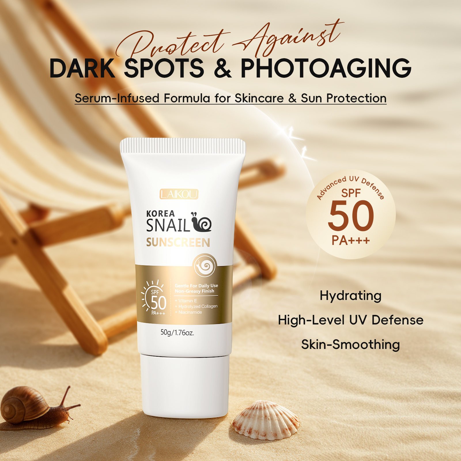 LAIKOU Korea Snail Sunscreen SPF50 PA+++ Non-Greasy Long-Lasting Protection Age Defense 50g ...