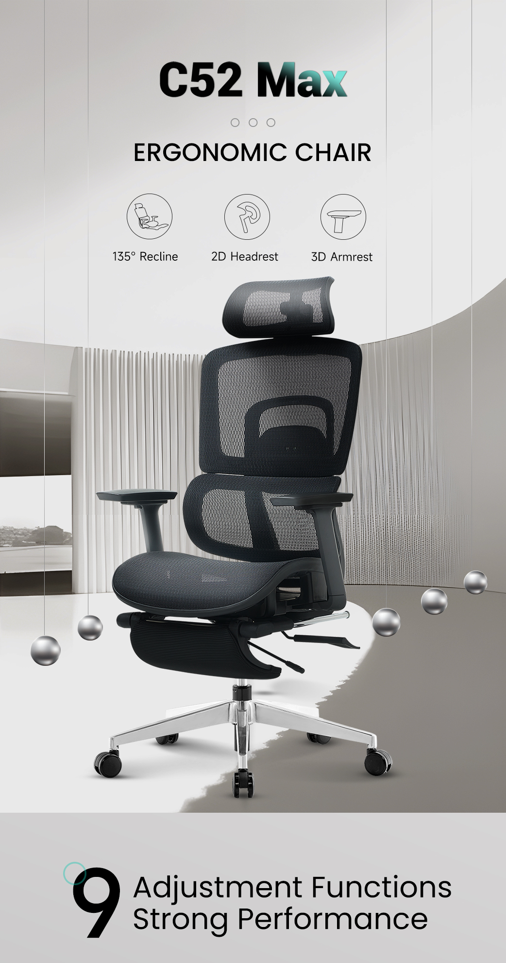 AFSR C52Max Ergonomic Gaming Chair With Leg Rest All Mesh Computer ...