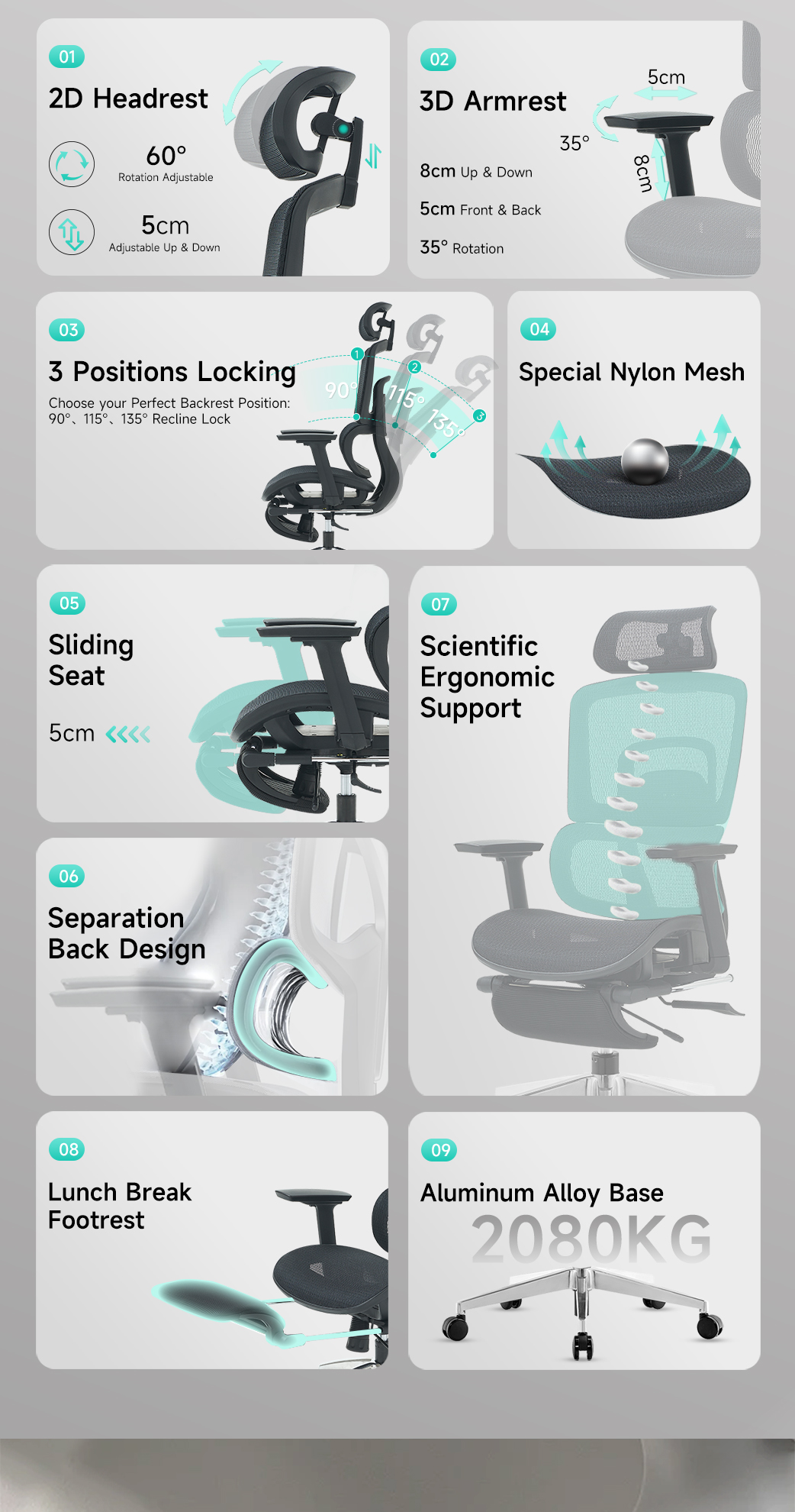 AFSR C52Max Ergonomic Gaming Chair With Leg Rest All Mesh Computer ...