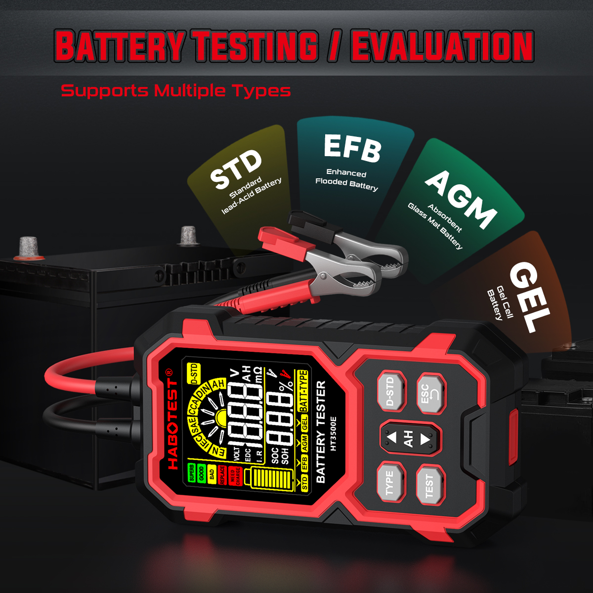 HABOTEST HT3500E Black car battery analyzer tester 8V-30V BM550 battery ...