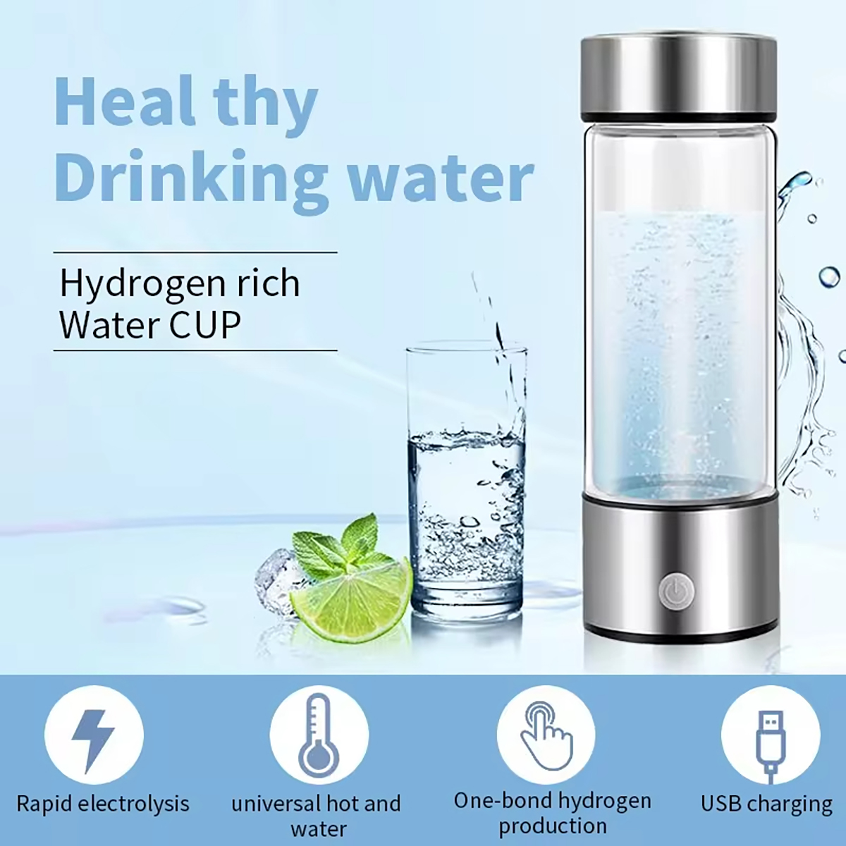Hydrogen Water Bottle Cap Hydrogen Machine 420ml Hydrogen Generator Water Filter Alkaline Maker ...