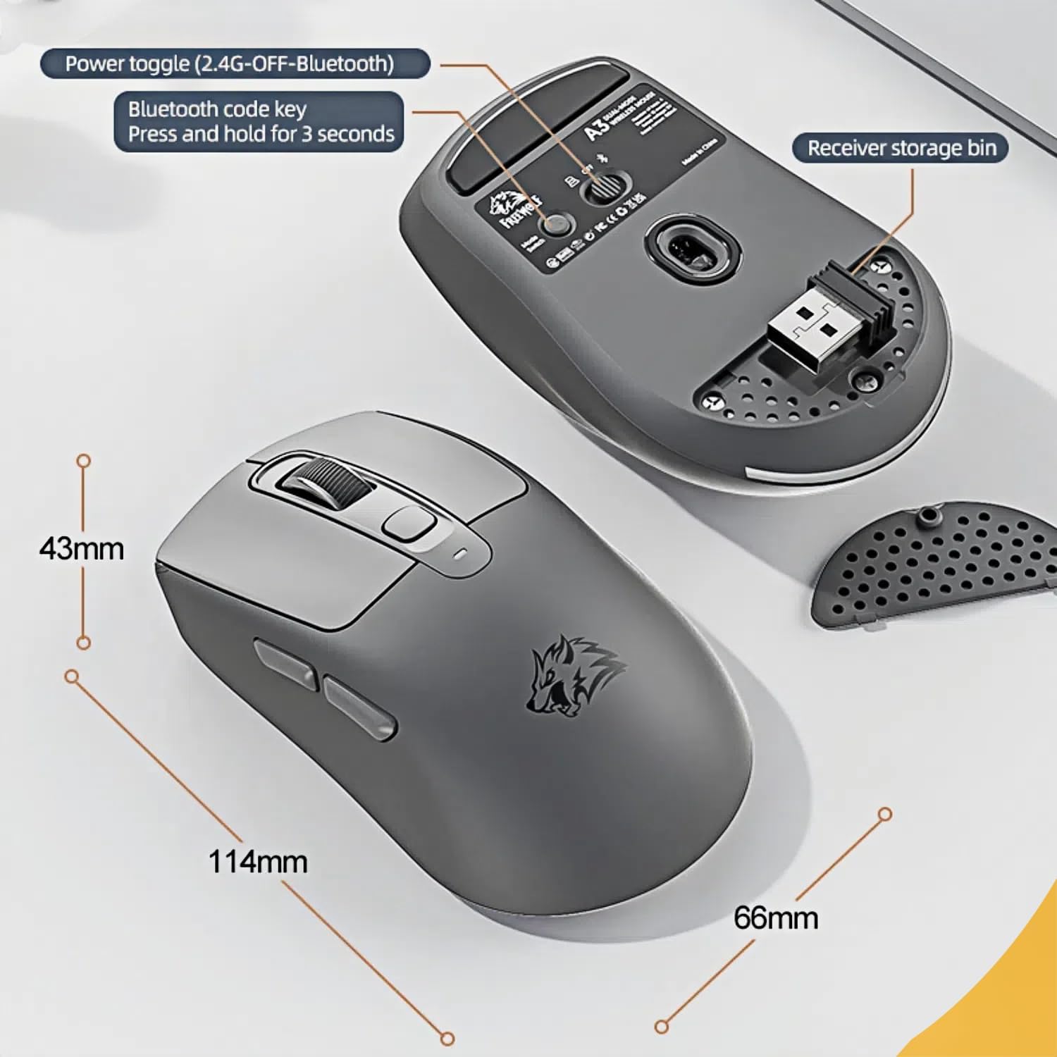 Free Wolf A3 Wireless Mouse Ergonomic Lightweight Bluetooth 2.4g Dual ...