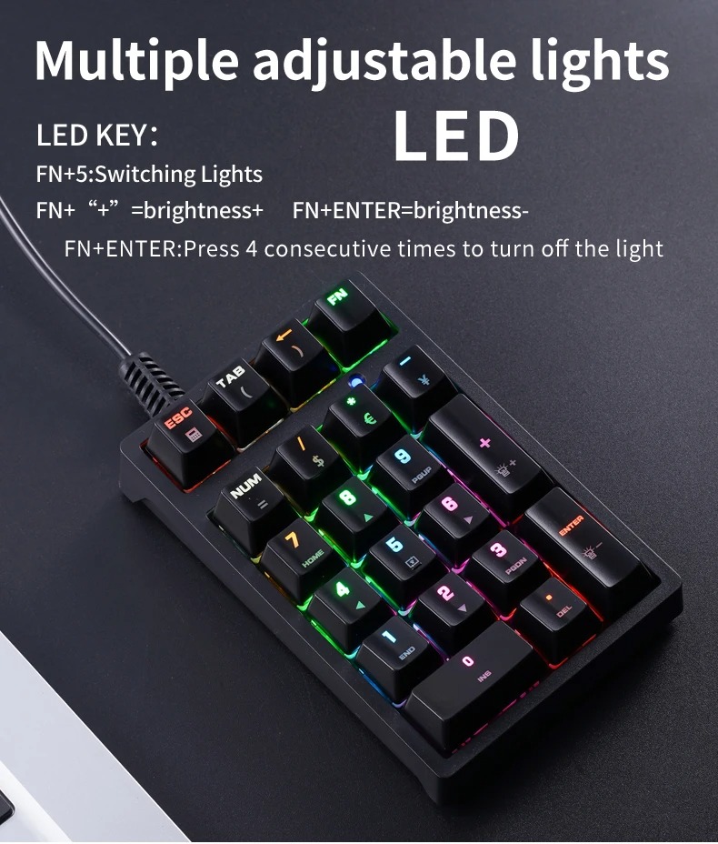 APAYADO T21 Mini Numric Keypad Wired 21 Keys Backlight Portable for ...