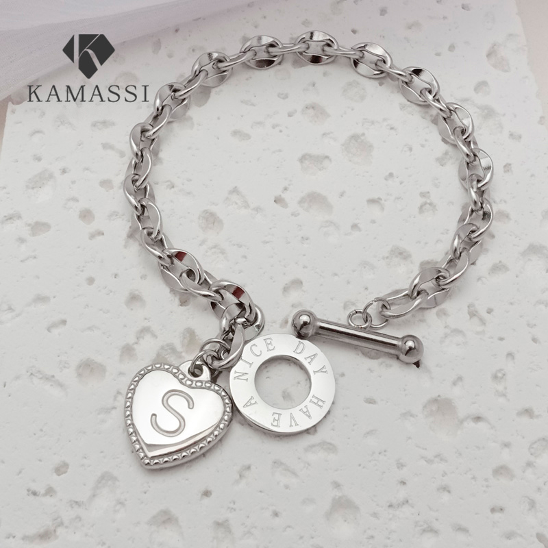 KAMASSI Gelang Huruf Berbentuk hati Wanita Keluli tahan karat ...
