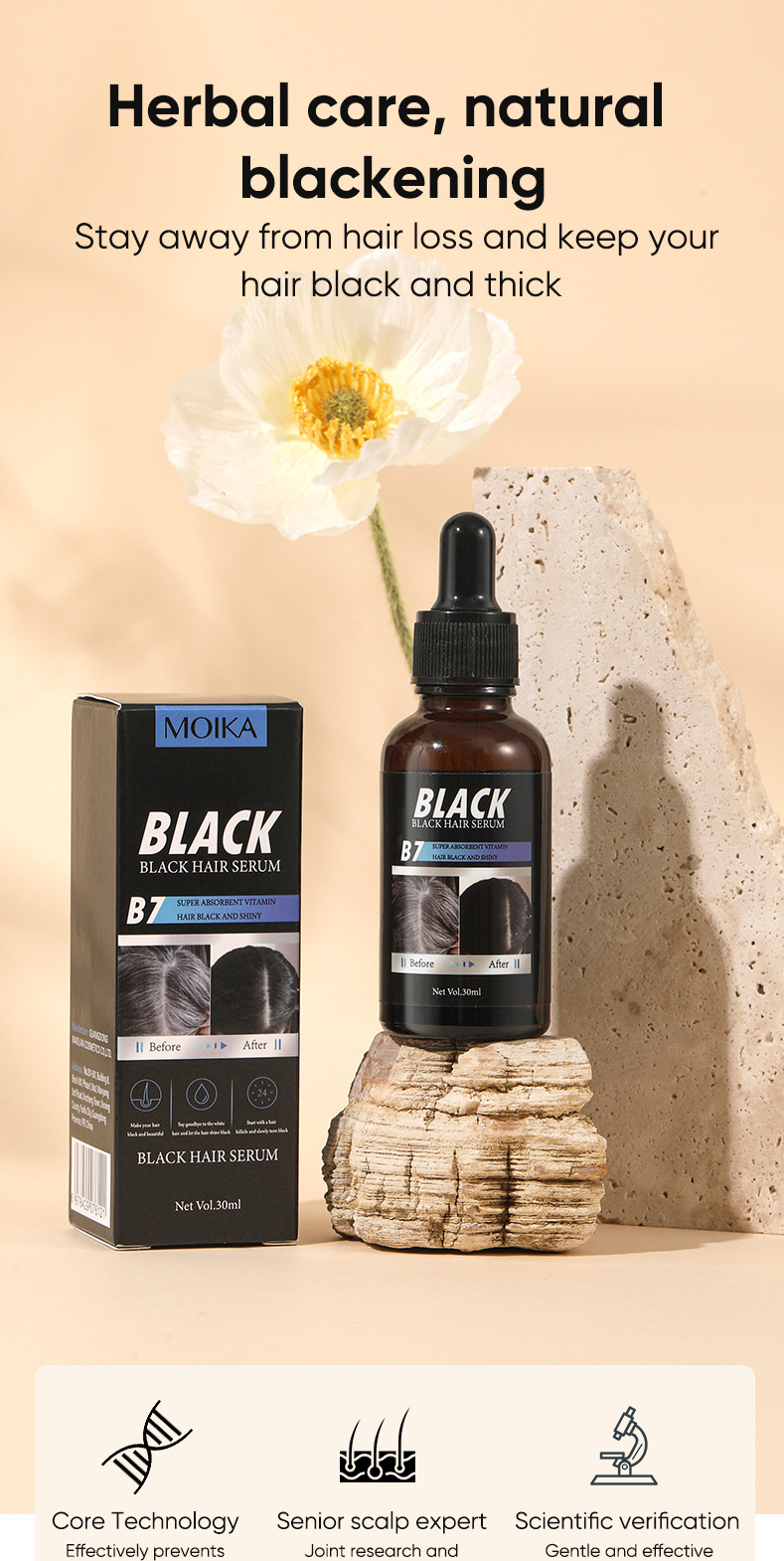 【🇲🇾Ready 𝗦𝗧𝗢𝗖𝗞】Black hair serum White hair to black hair serum natural herbal essence ...