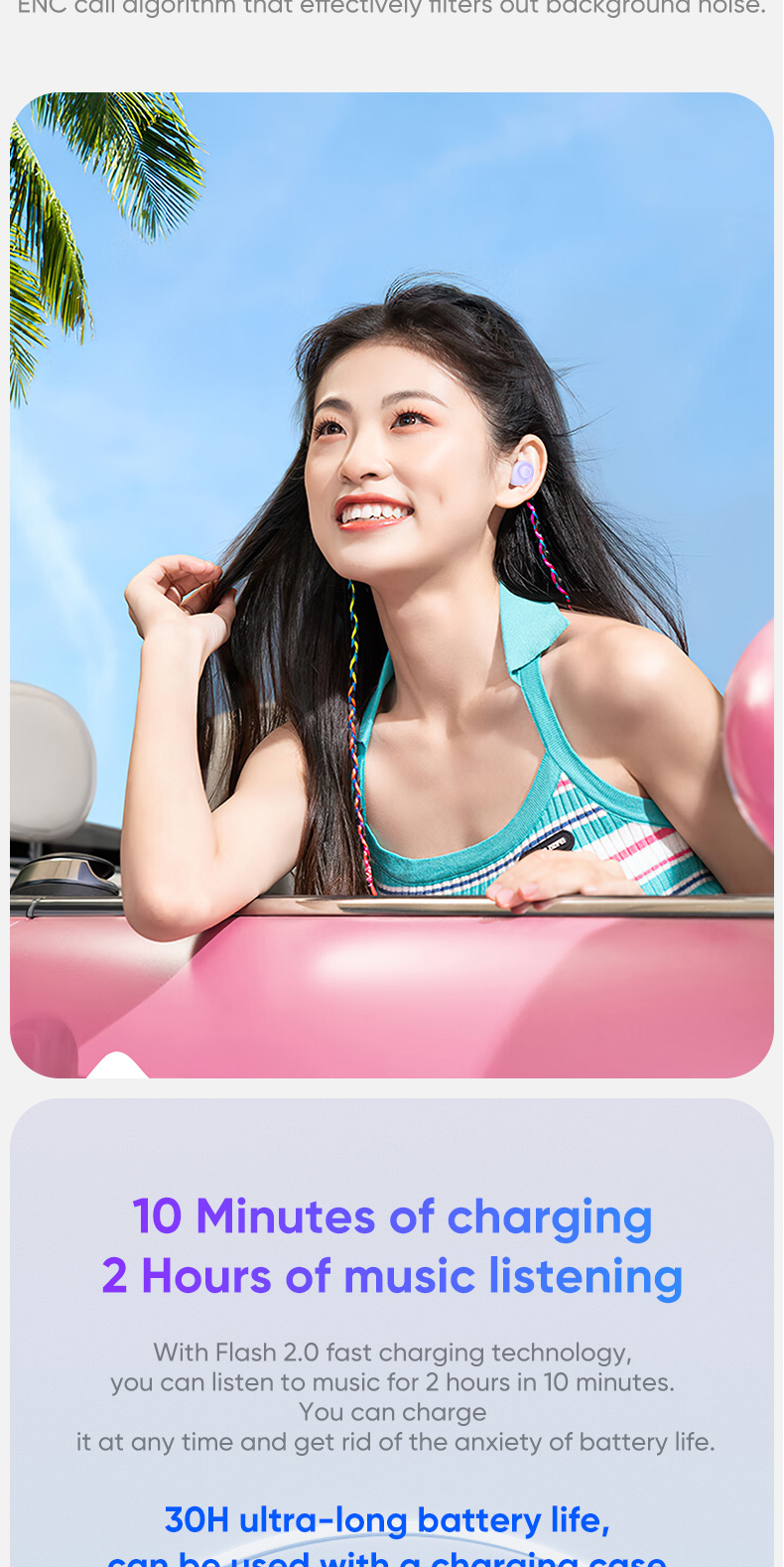 Realfit F4 AI ANC Bluetooth Earphones Colorful Cute Wireless Control ...