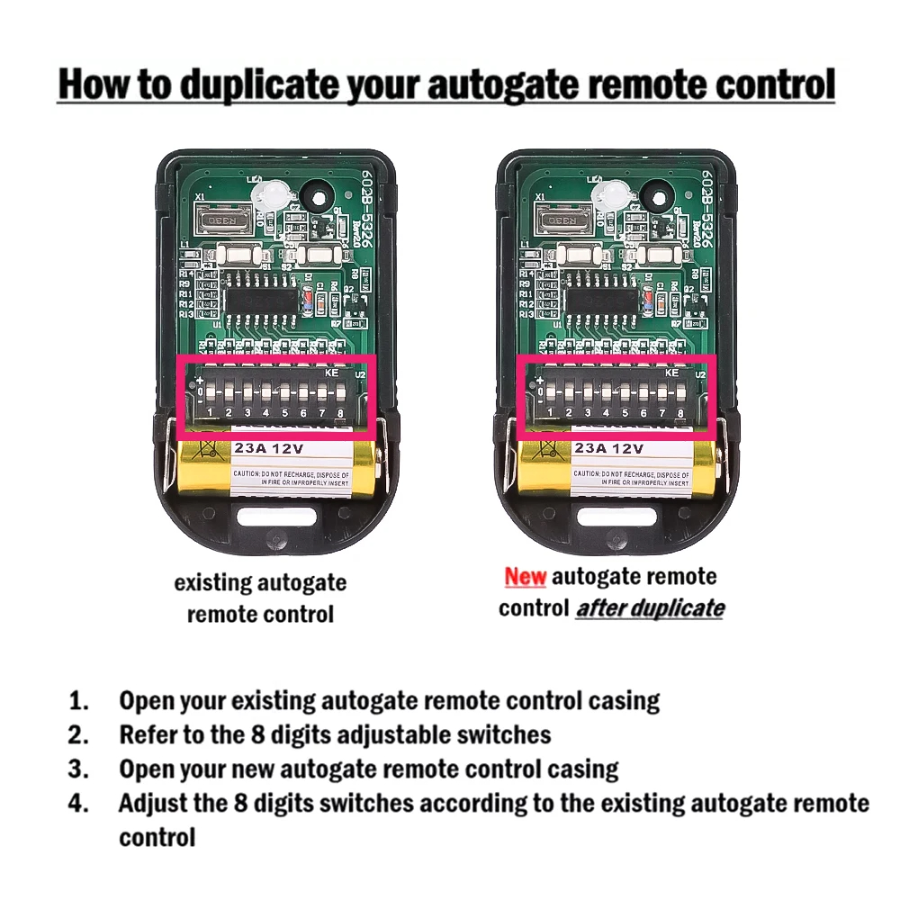 2Button 330Mhz Duplicate Remote Control 8-bit DIP Switch for Gate ...