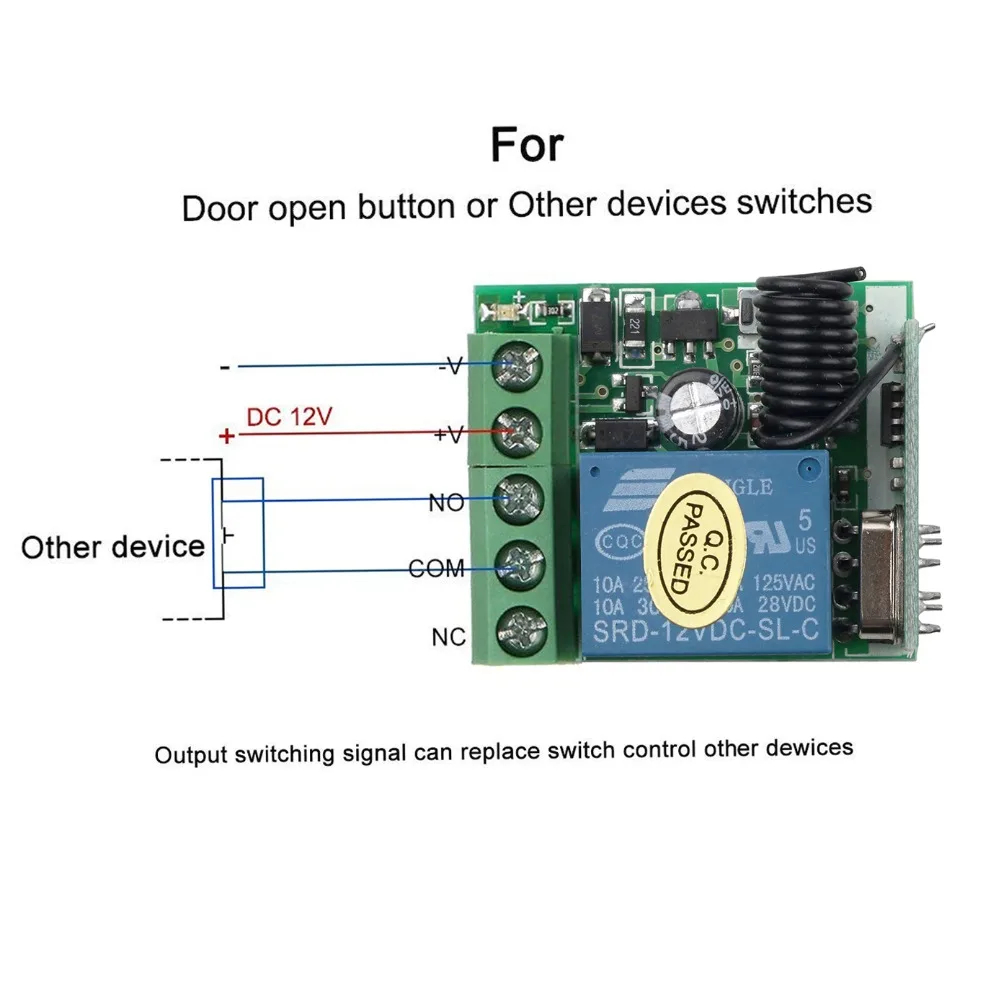 433MHz Remote Control DC 12V RF Relay Transmitter and Receiver for Door ...