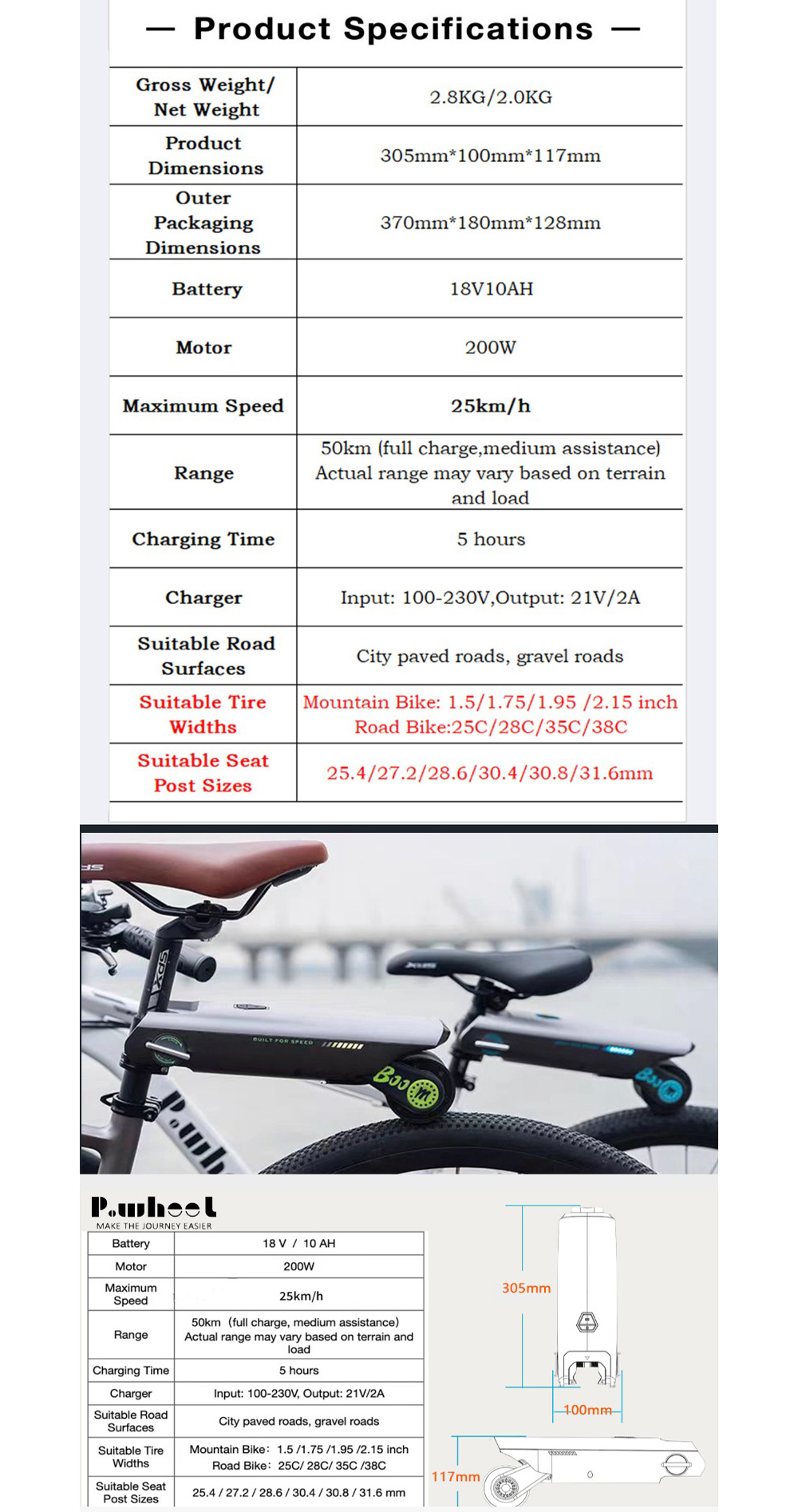 Bicycle Booster Kit Commuter Mountain Bike Electric Booster With Tail ...