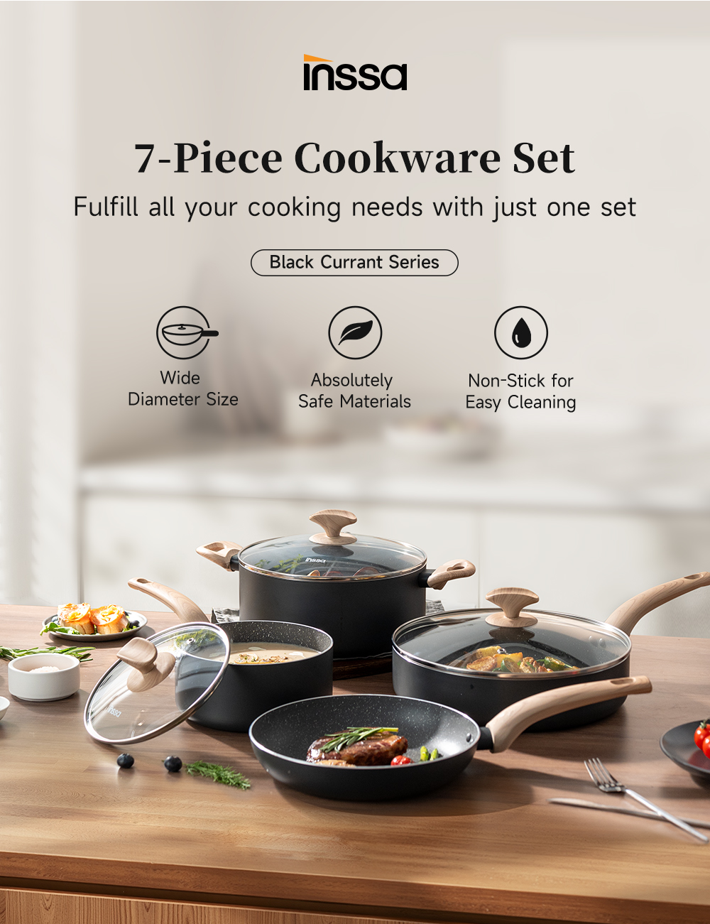 Simplus Inssa 7pcs Cookware Set丨Frying Pan Stockpot Wok Saucepan丨PFOA ...