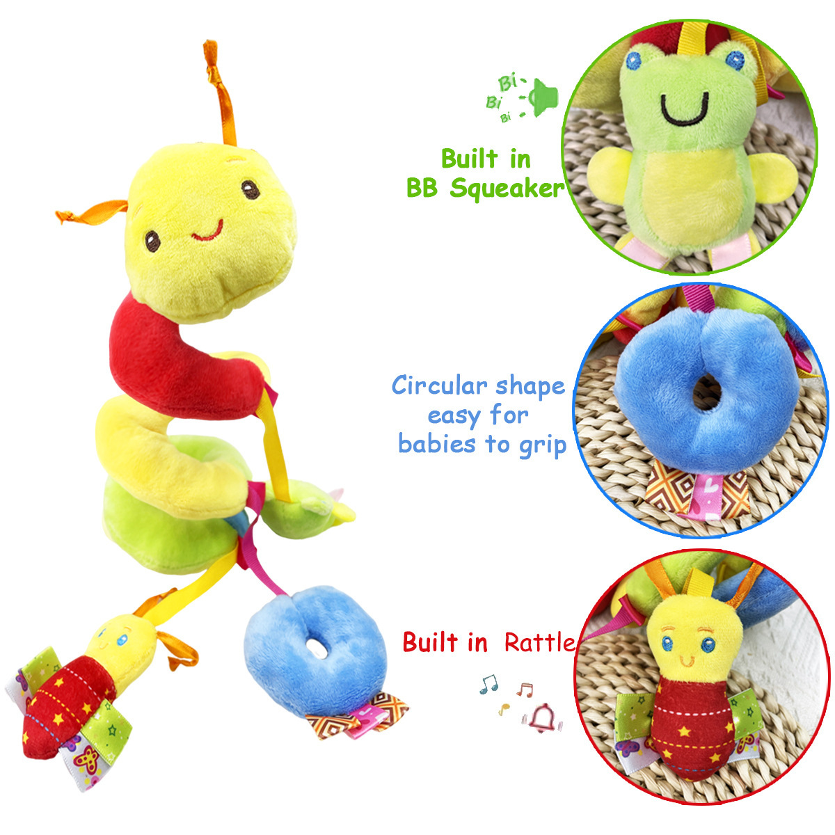 Soft Rattle Centipede Toy For Crib Stroller With Textured Sensory Loops ...