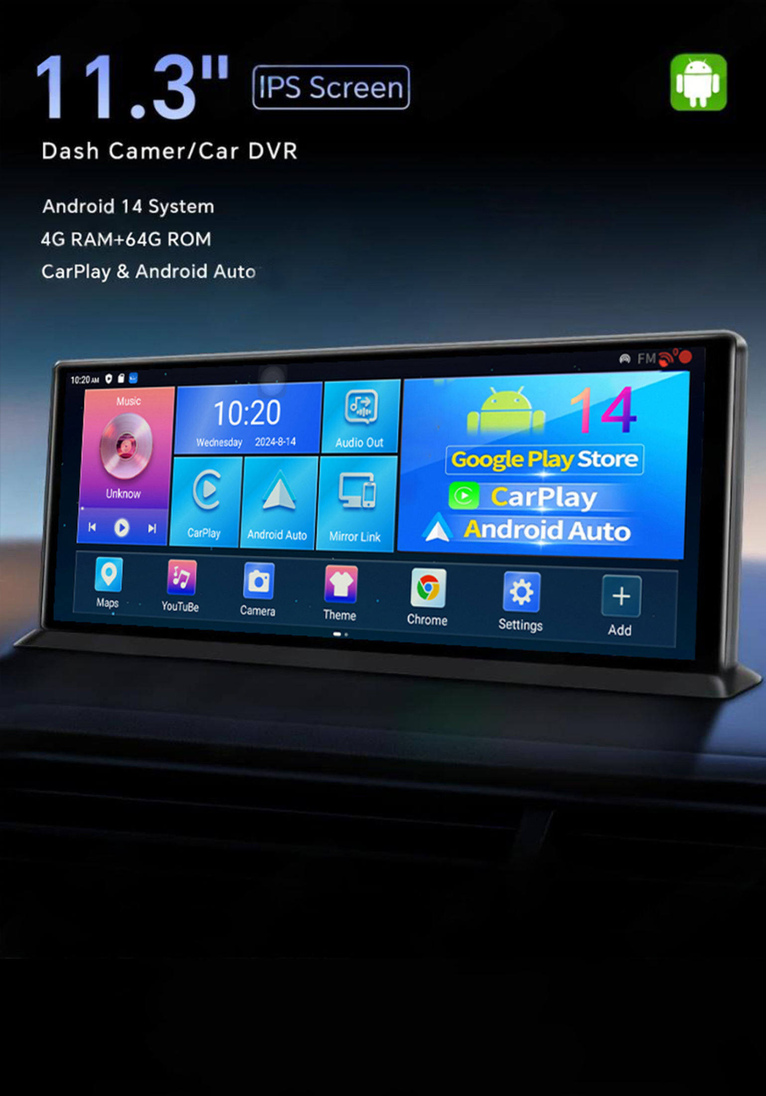 EKLEVA V40 Pro 11.3" 4G+64G WIFI Android 14 AI Screen Navigation ...