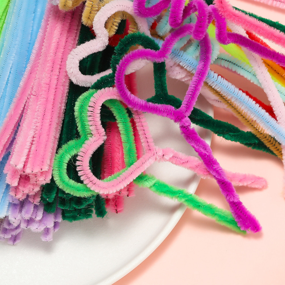 100 Pcs Chenille Stems Wire Rope Fuzzy Wire Colored DIY Craft Twist ...