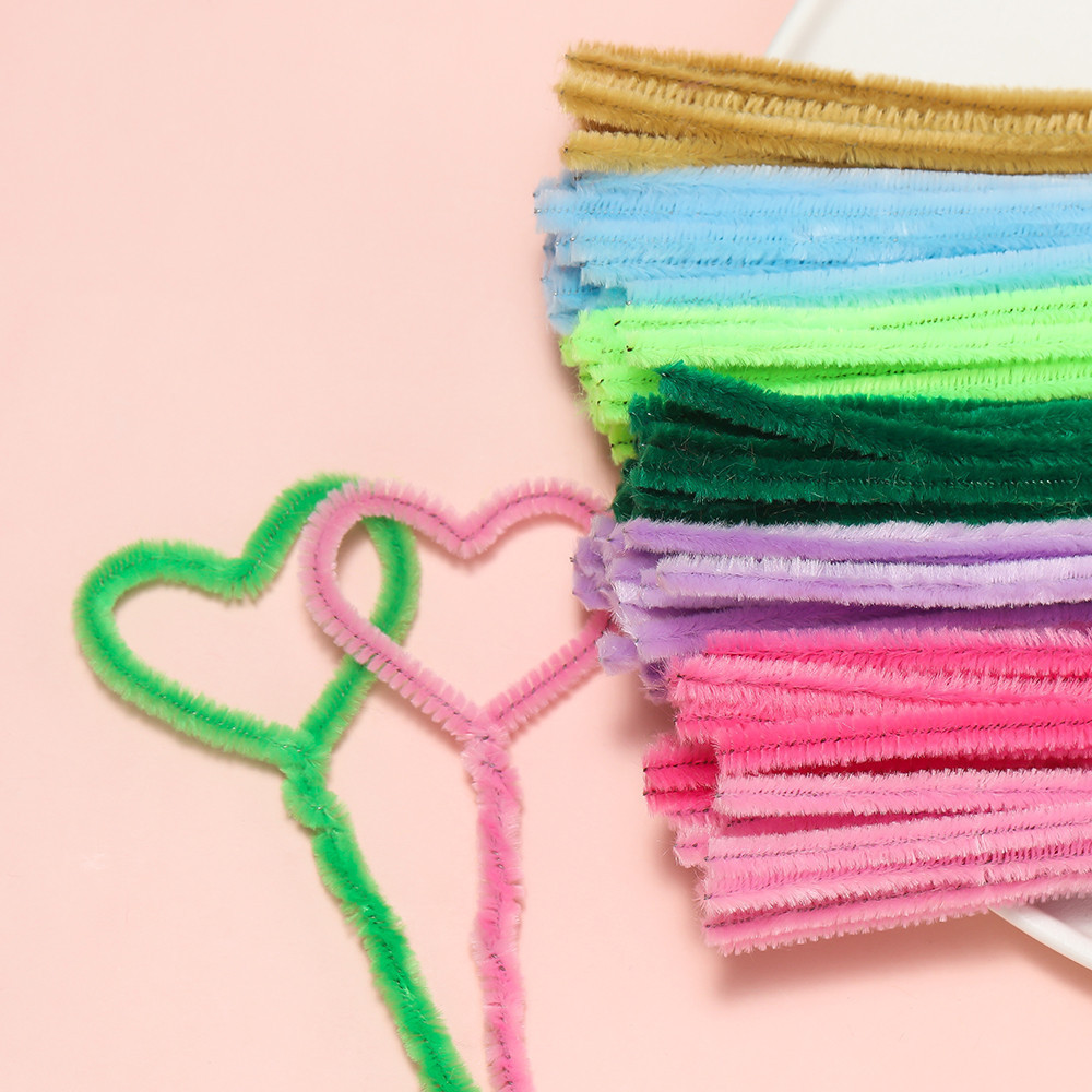 100 Pcs Chenille Stems Wire Rope Fuzzy Wire Colored DIY Craft Twist ...