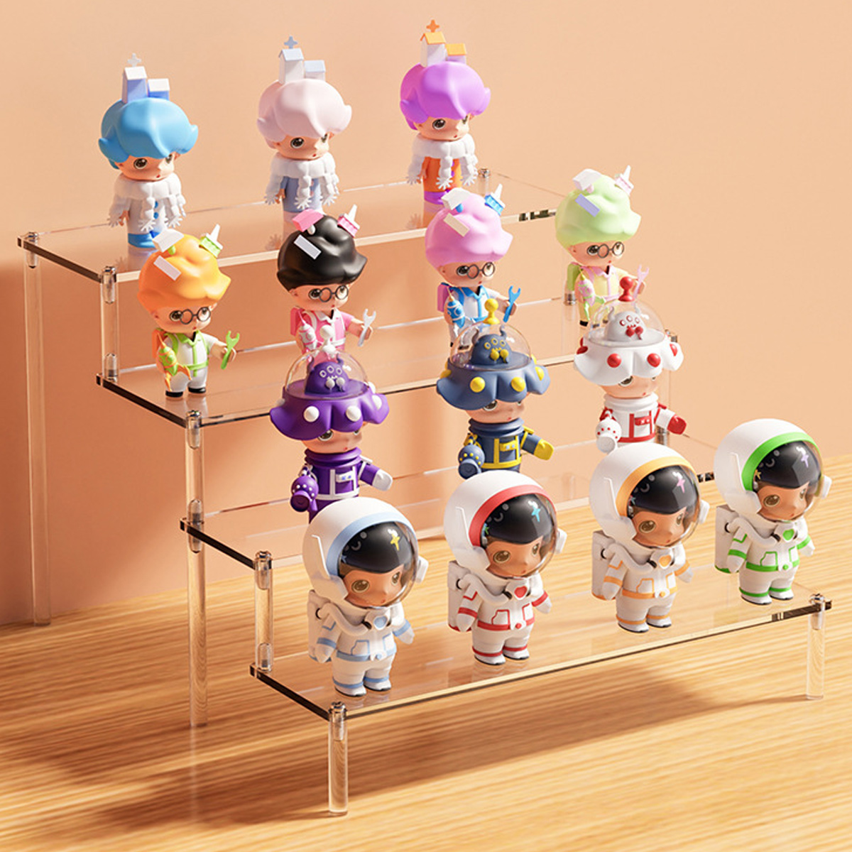 3/4 Tier Wooden Acrylic Display Stand Toy Cosmetics Showcase, Acrylic ...