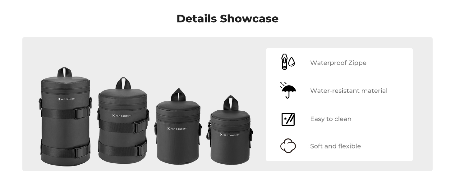 K&F Concept Camera Lens Pouch Case, Waterproof Zipper Lens Protective ...