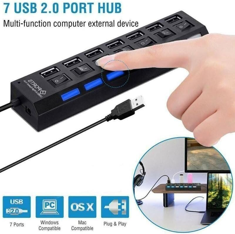 7 Port USB Expand Hub Ruler External HD Pendrive No Charging White ...