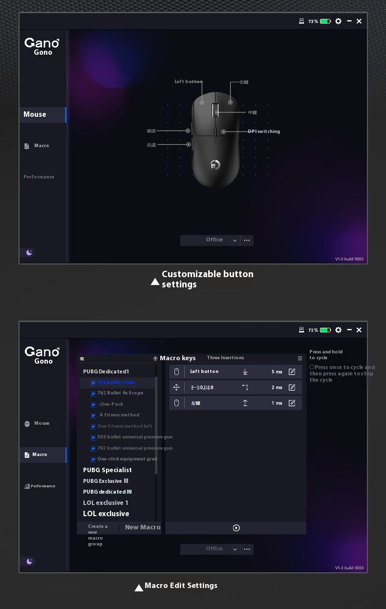 GANO GPW-II Wireless Gaming Mouse PAW3311 RGB 128000DPI 1K Lightweight Electronic Sports ...