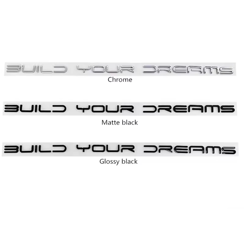 3D ABS Chrome Black Logo Build Your Dreams Emblem Letters Stiker Car ...