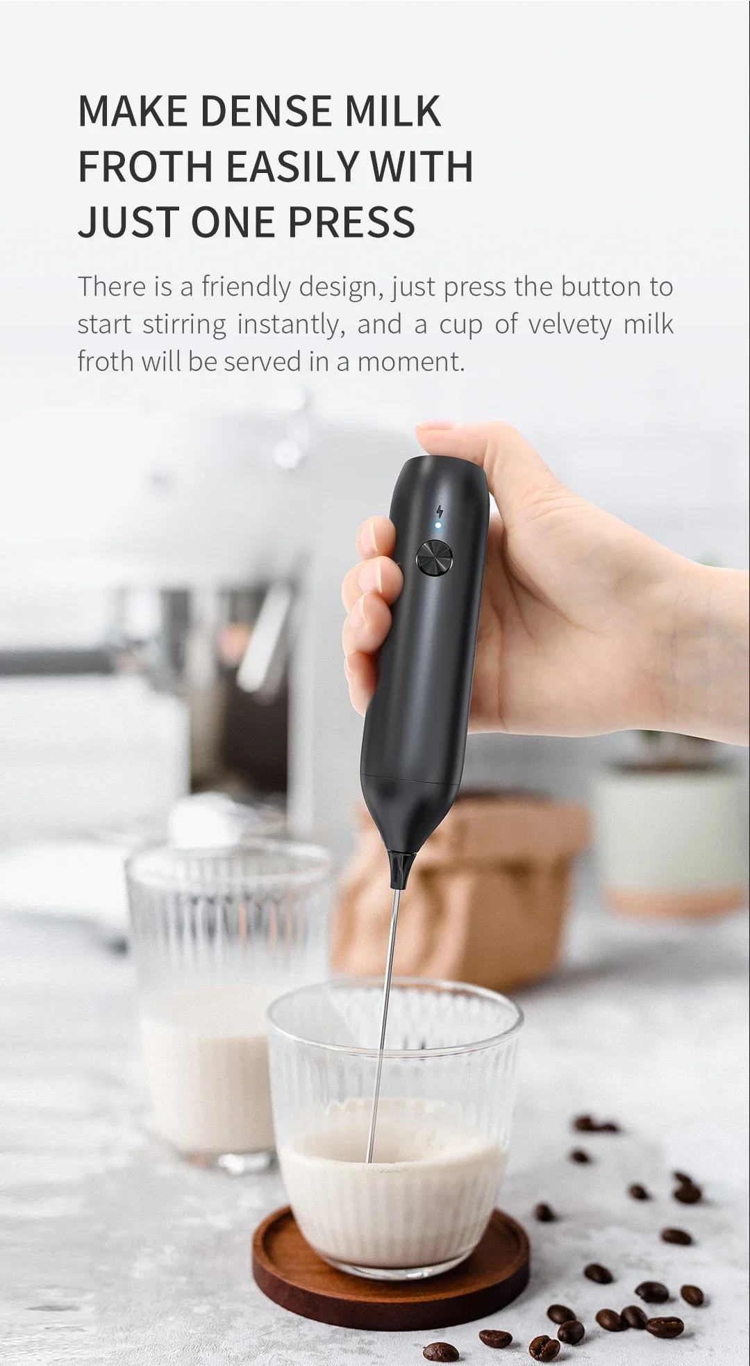 Powerful Milk Frother Handheld with Vertical Rechargeable Milk Frother ...
