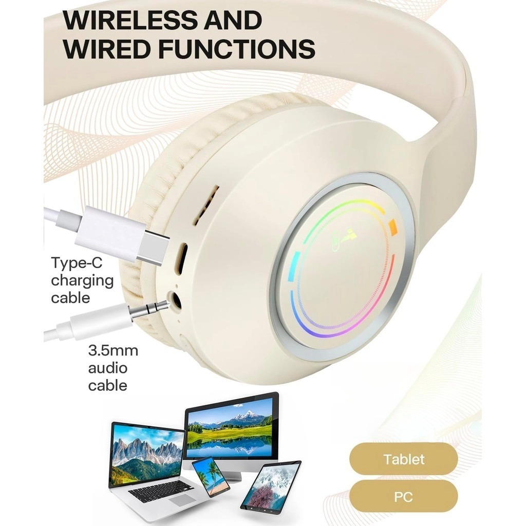 SPRISE Headset with LED Lighting Foldable Fidelity Bass Stereo ...