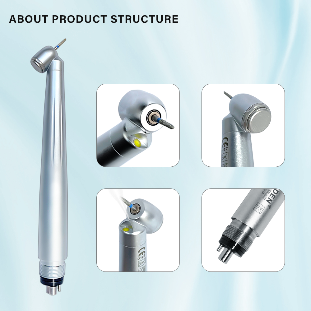 NICEDEN Dental 45° Anti-Backflow LED High-Speed Handpiece Pneumatic ...