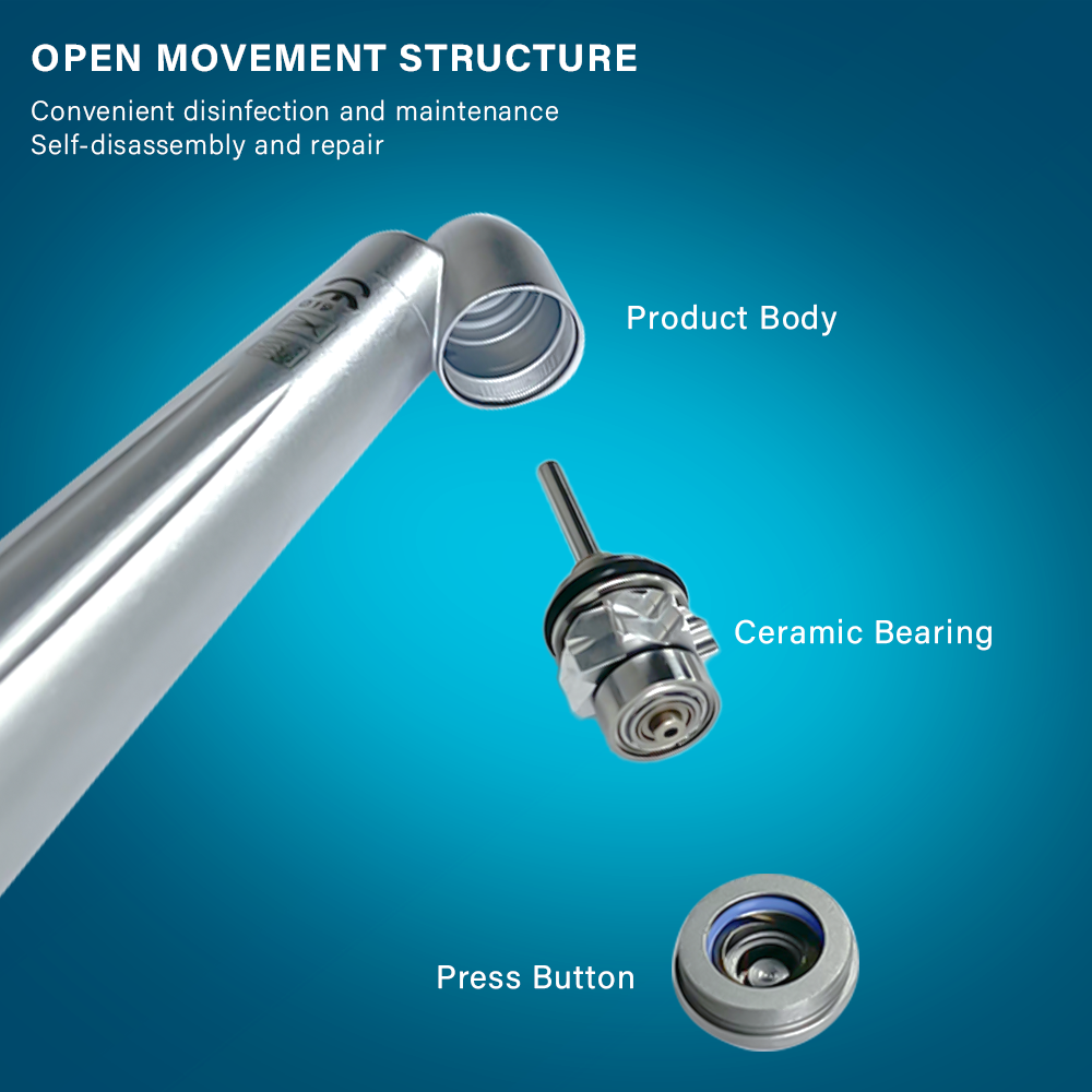 NICEDEN Dental 45° Anti-Backflow LED High-Speed Handpiece Pneumatic ...