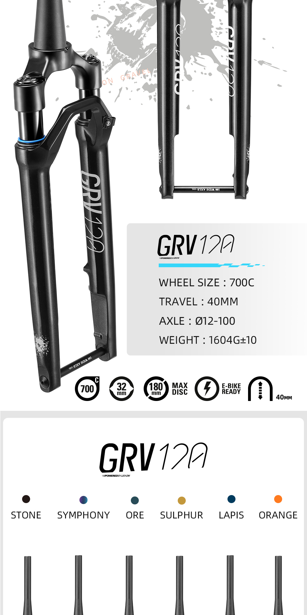 Lexon Gravel Fork 40mm Travel E-Bike Ready Road 700C Suspension Fork 12 ...