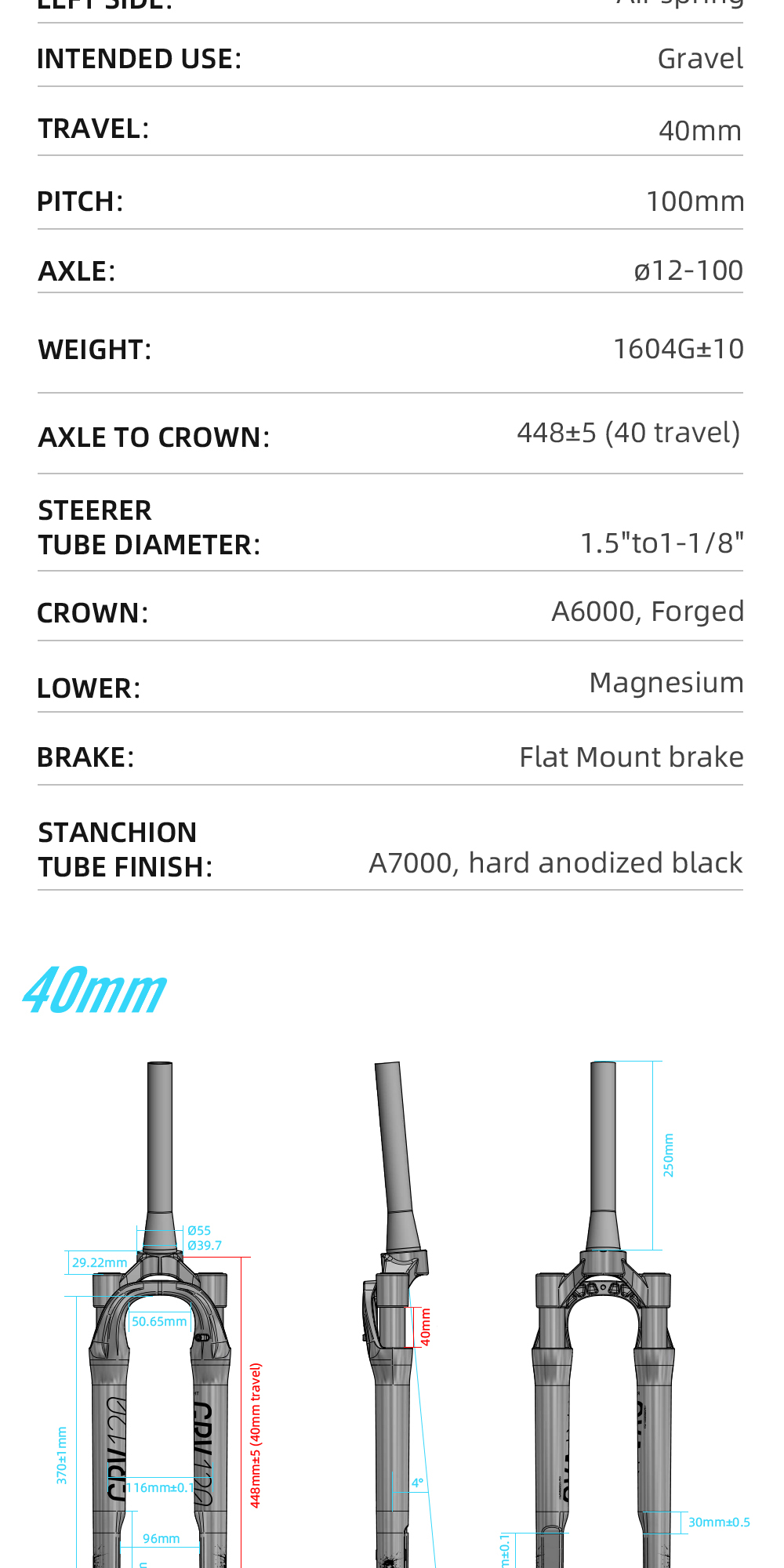 Lexon Gravel Fork 40mm Travel E-Bike Ready Road 700C Suspension Fork 12 ...