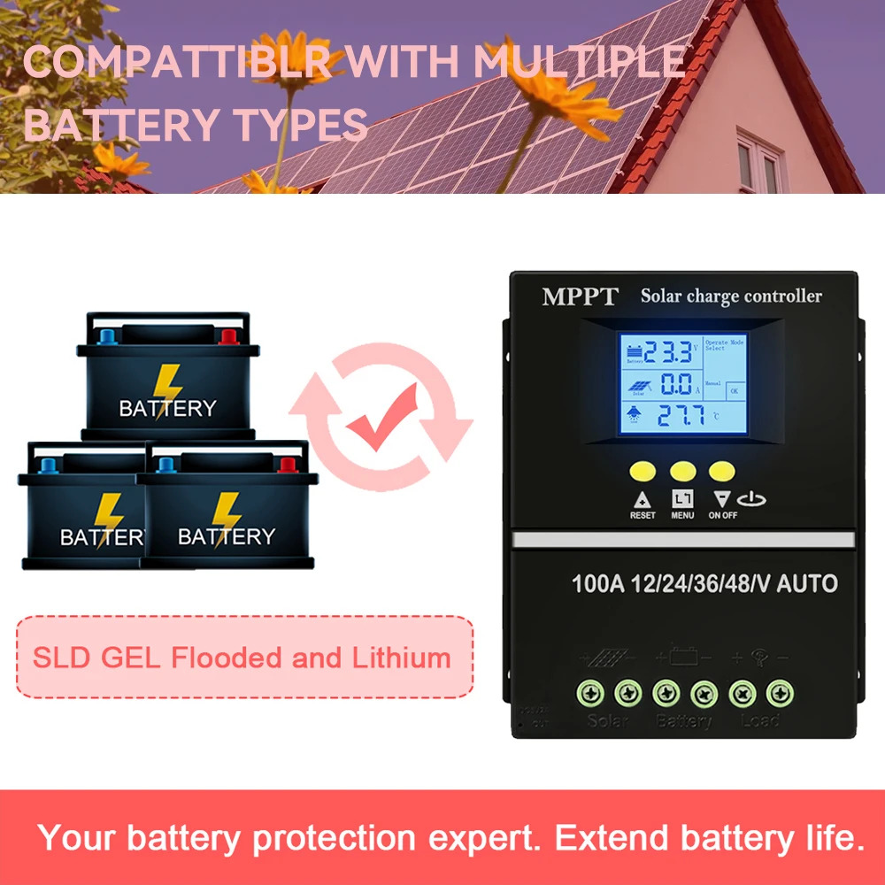 PowMr MPPT 40A/60A/80A/100A Solar Charge Controller 12V/24V/36V/48V Automatic Identification LED ...