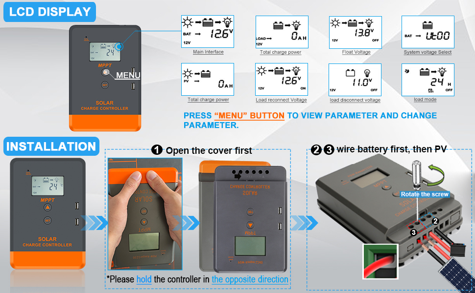 PowMr MPPT 20A/30A/40A Solar Charger Controller 12V/24V Auto Solar ...