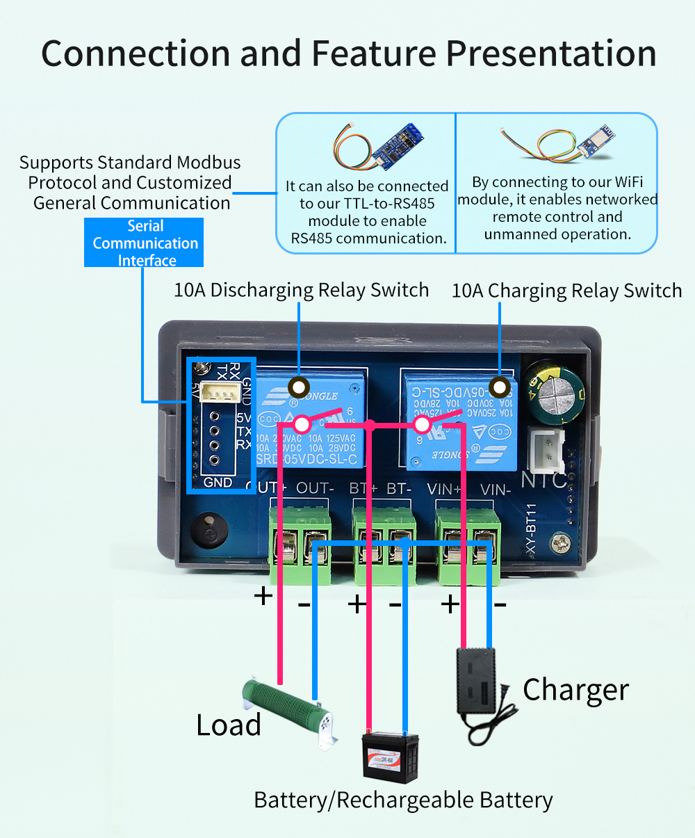 XY-BT11 Coulomb Meter 10A Bidirectional Current Detection 10V-110V ...